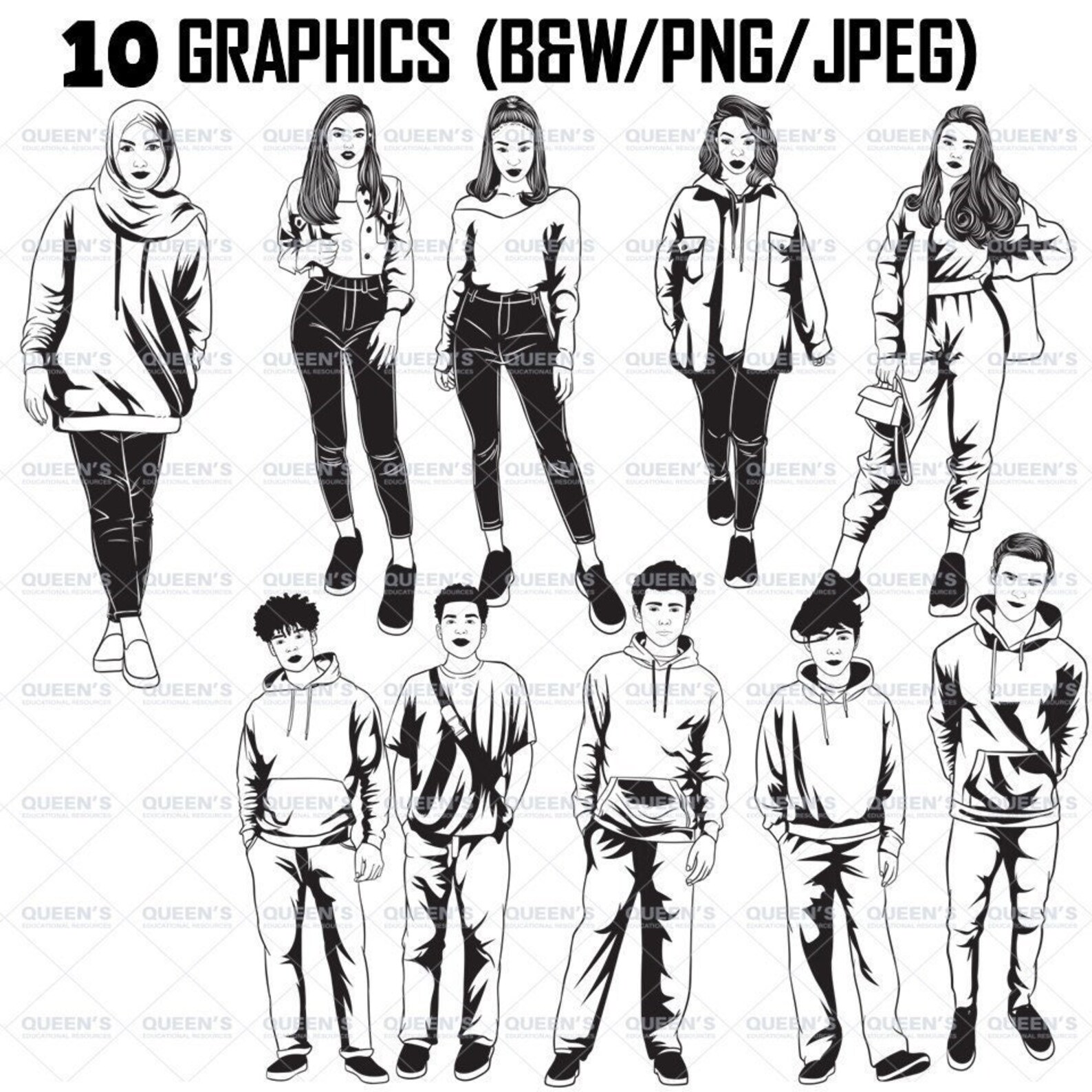 Teenagers Clipart High School Students Older Teens Male | Etsy