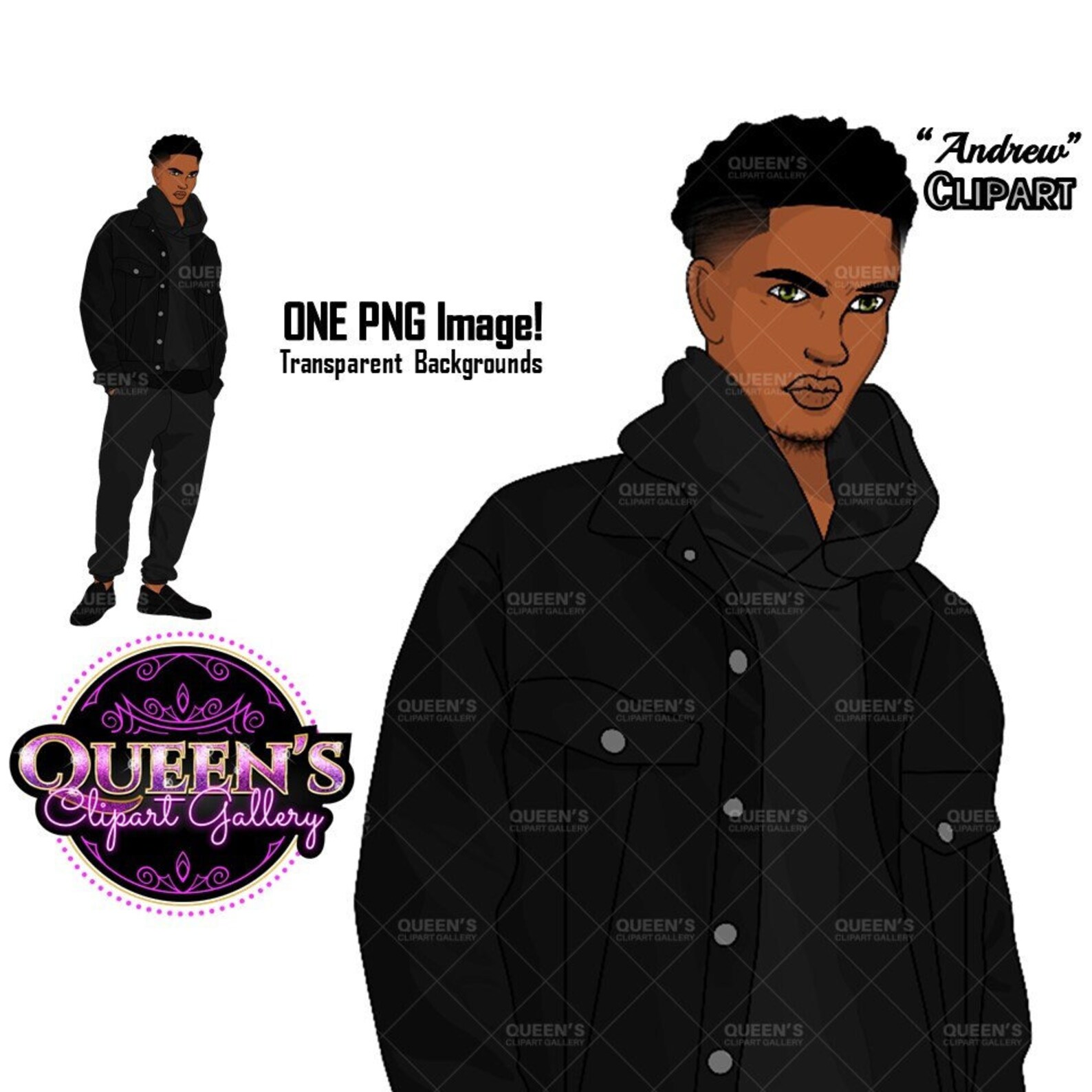 Afro Male Clipart, Man Clipart, Boyfriend Clipart, Casual Man Clipart ...