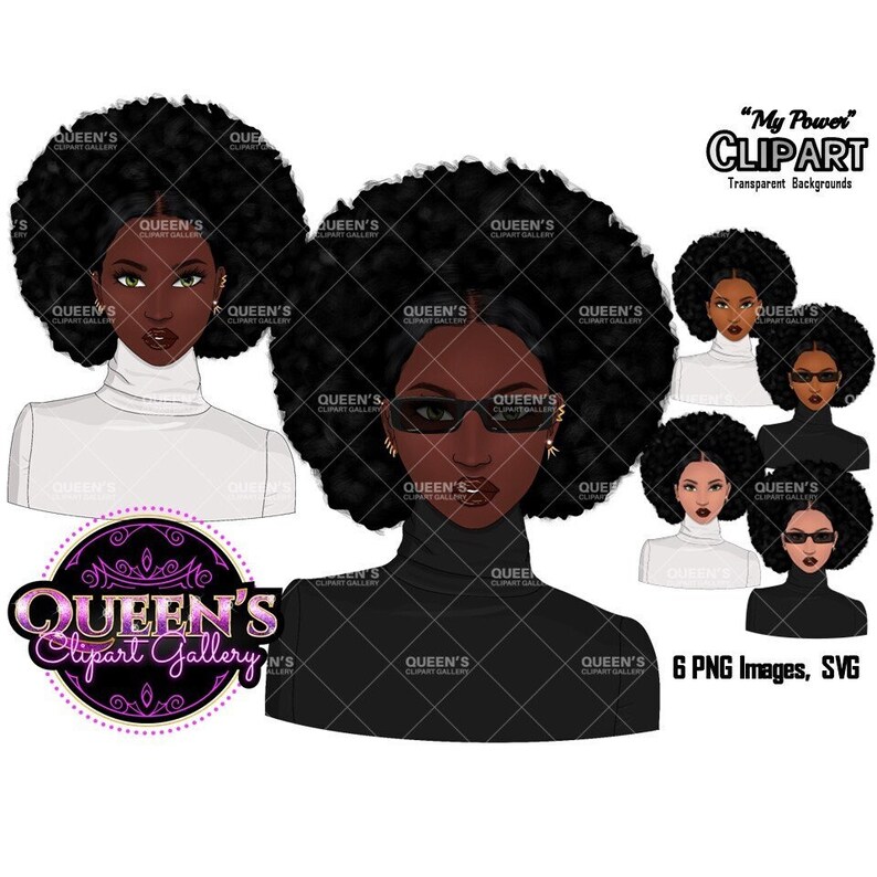 Afro Girl Clipart, Black Woman Clipart, Black Magic Clipart, Afro Face ...