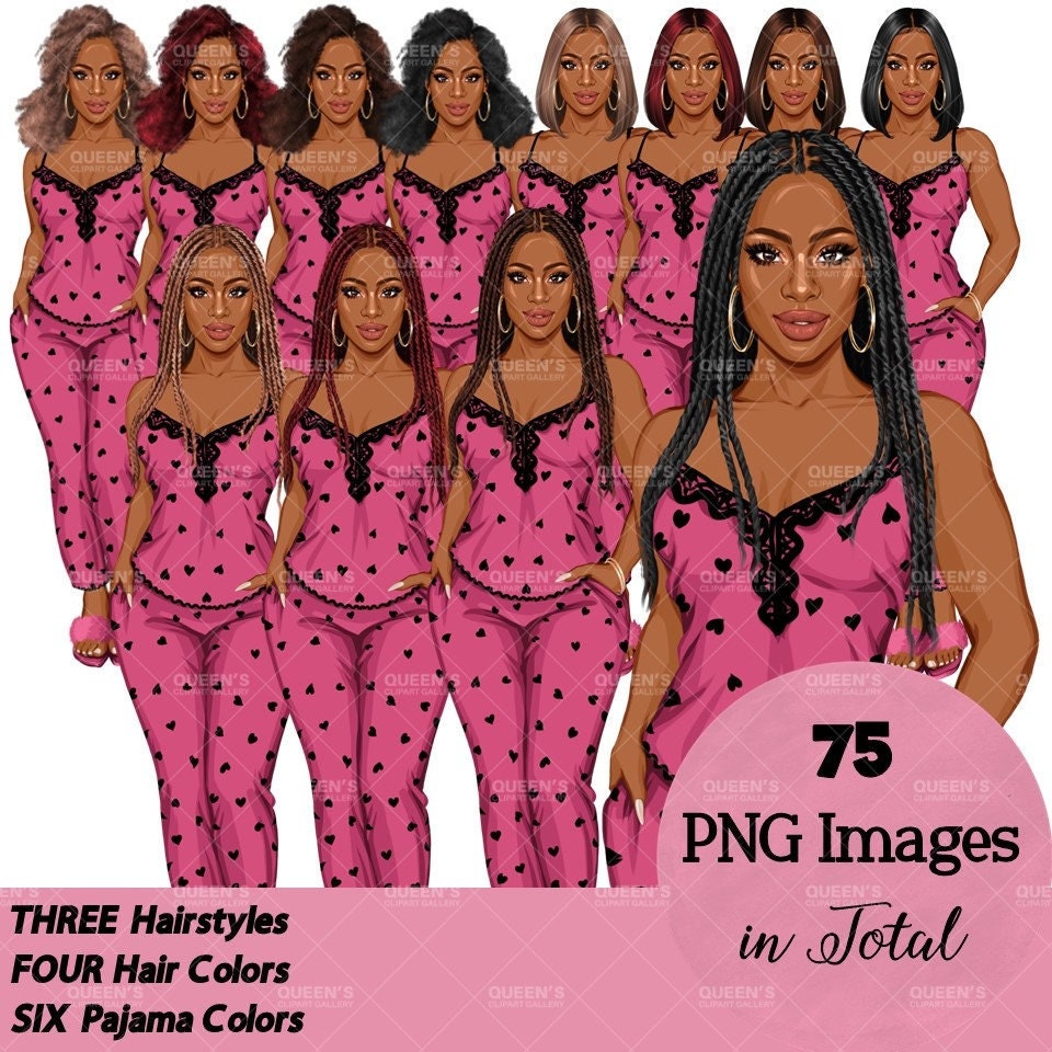 Pajama Girl Clipart Afro Woman in Sleepwear Pajama - Etsy Canada