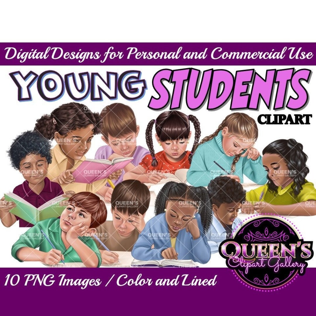 Kids Clipart, Young Kids Clipart, Young Students Reading and Writing ...