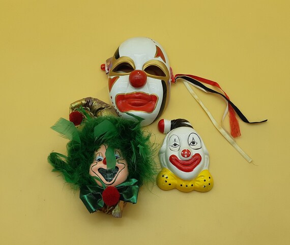 Set of 3 Ceramic Clown Theater Wall Masks | Etsy