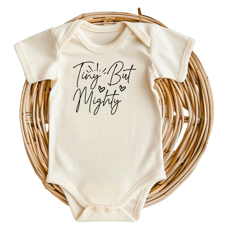 Tiny but Mighty Baby Bodysuit Natural Color Onesie With Black Ink ...
