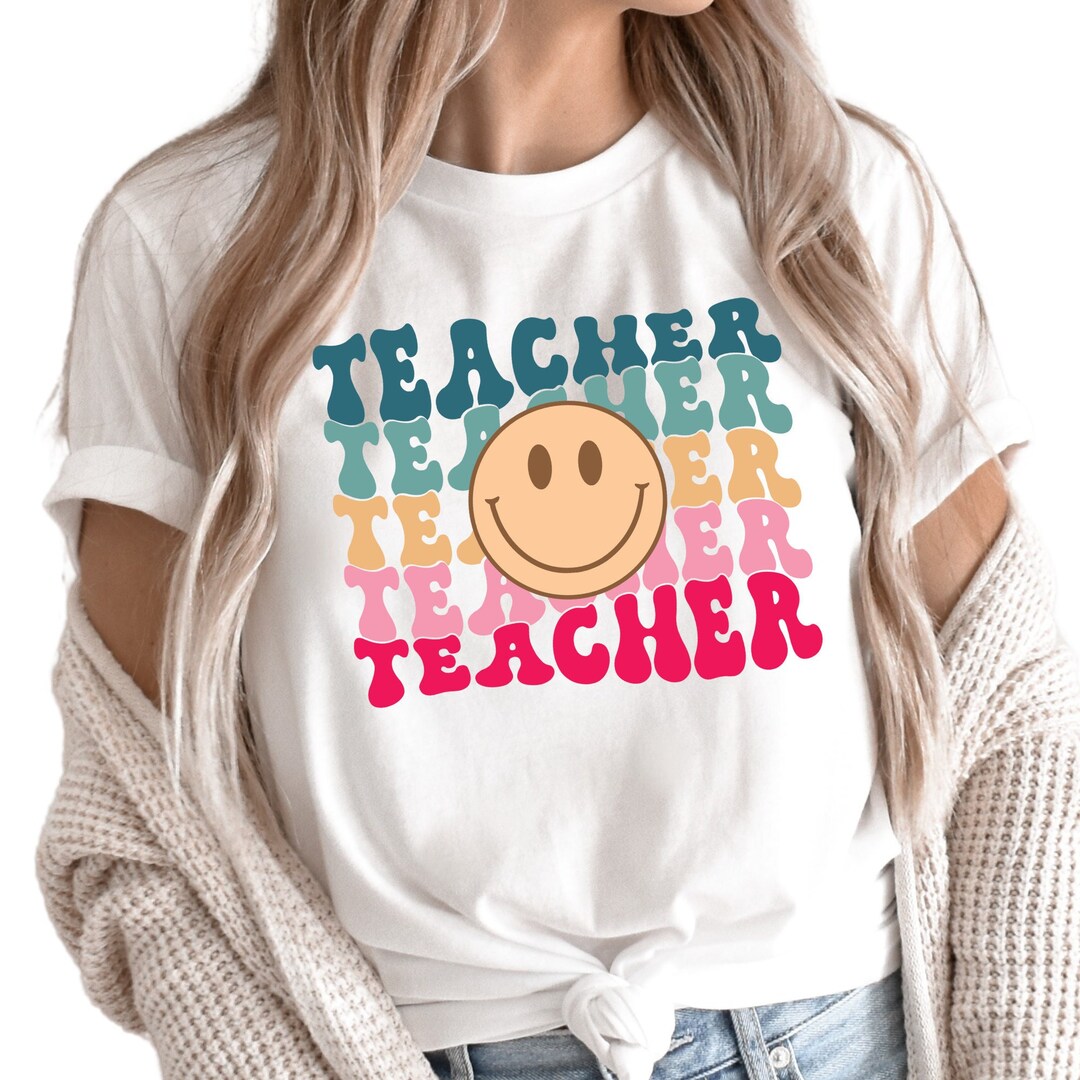Retro Teacher Shirt Smiley Face Teacher Shirt Preschool - Etsy