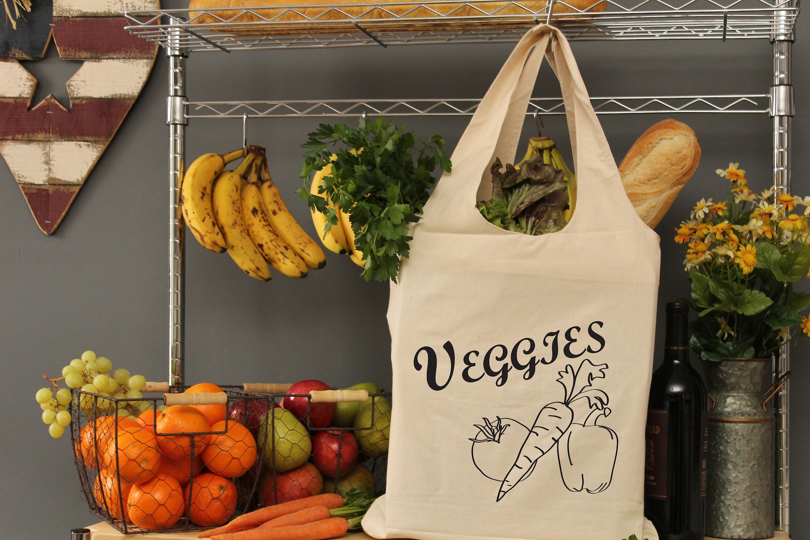 Veggie Tote Bag Reusable Organic Cotton Grocery Bag Large | Etsy