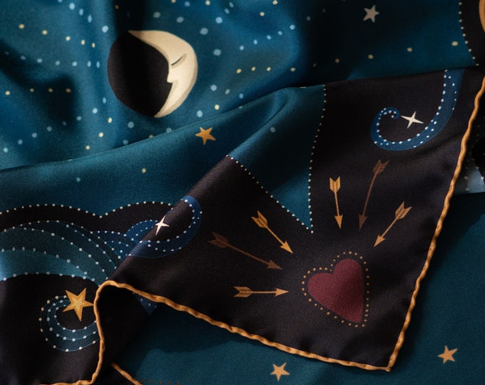 Large Silk Twill Scarf "beautiful as the Moon" – Peacock Blue ...