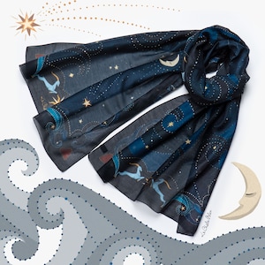 Long Silk Stole "beautiful as the Moon", Night Blue. Silk & Cotton ...