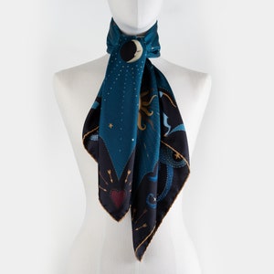 Large Silk Twill Scarf "beautiful as the Moon" – Peacock Blue ...