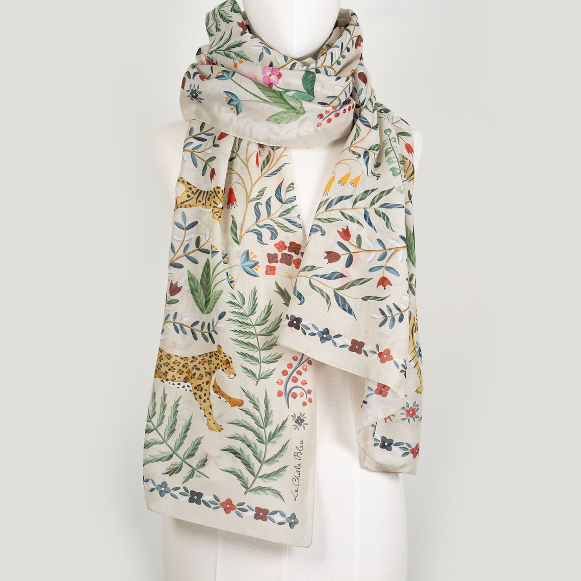 Long Silk Stole "the Tiger's Bride". Silk & Cotton Scarf, Gift Box ...