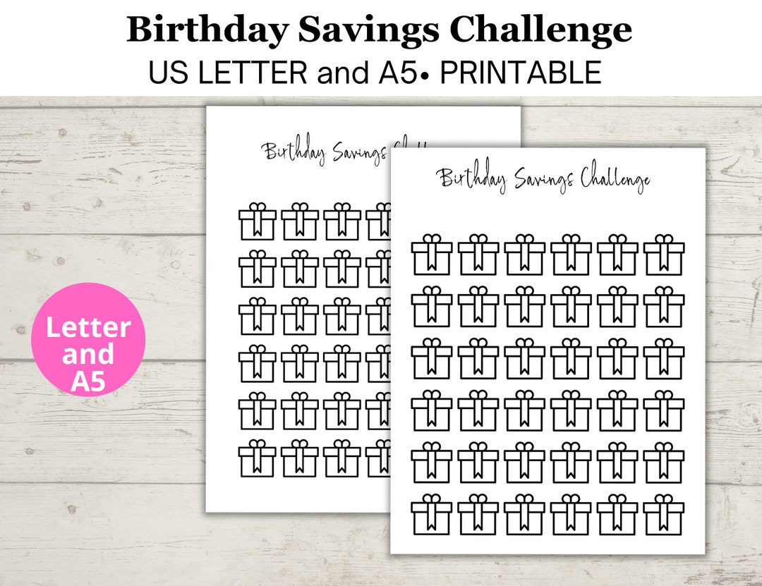 Printable Birthday Savings Challenge Downloadable Worksheet, Savings ...