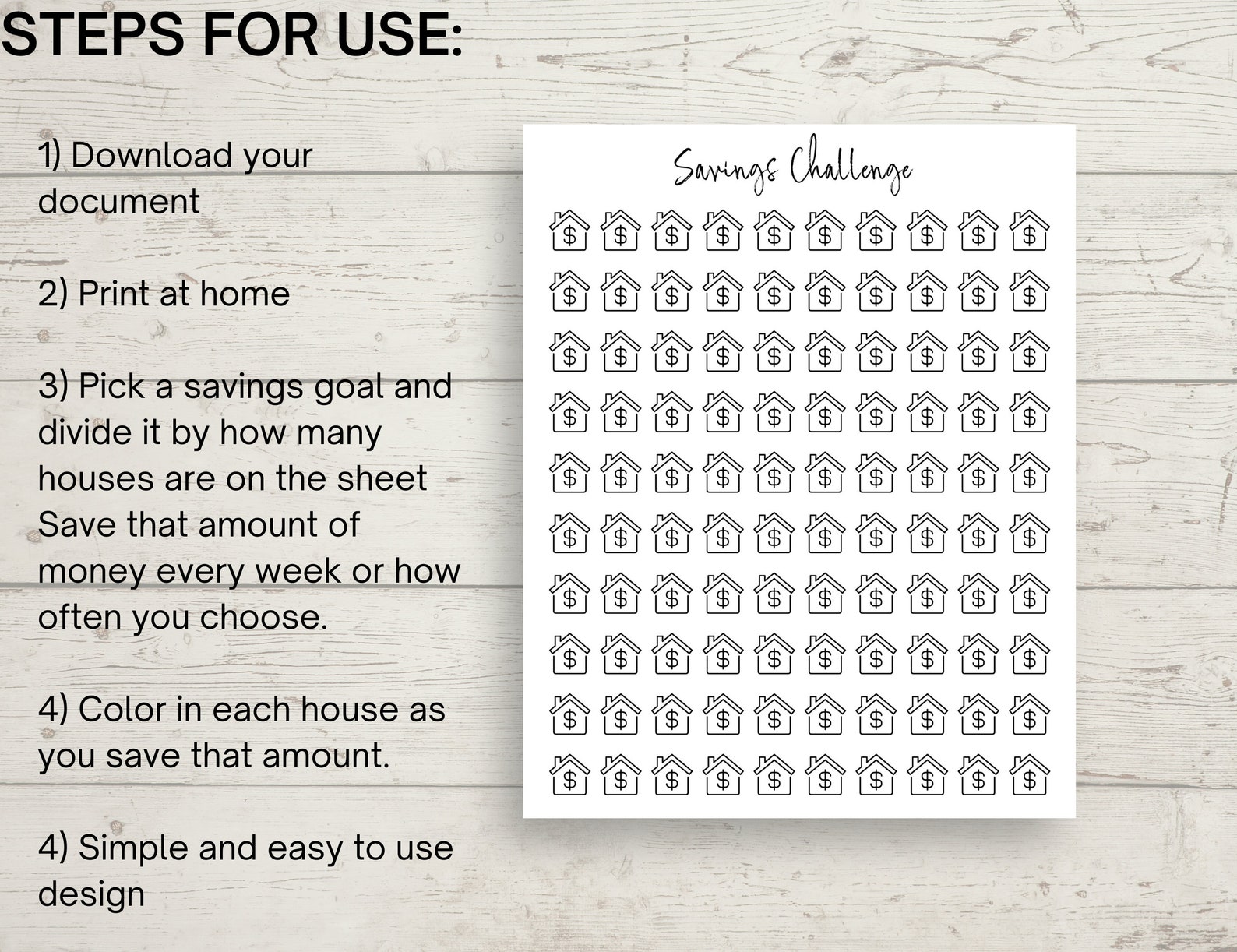 Printable Home Savings Challenge Downloadable Worksheet, Savings ...