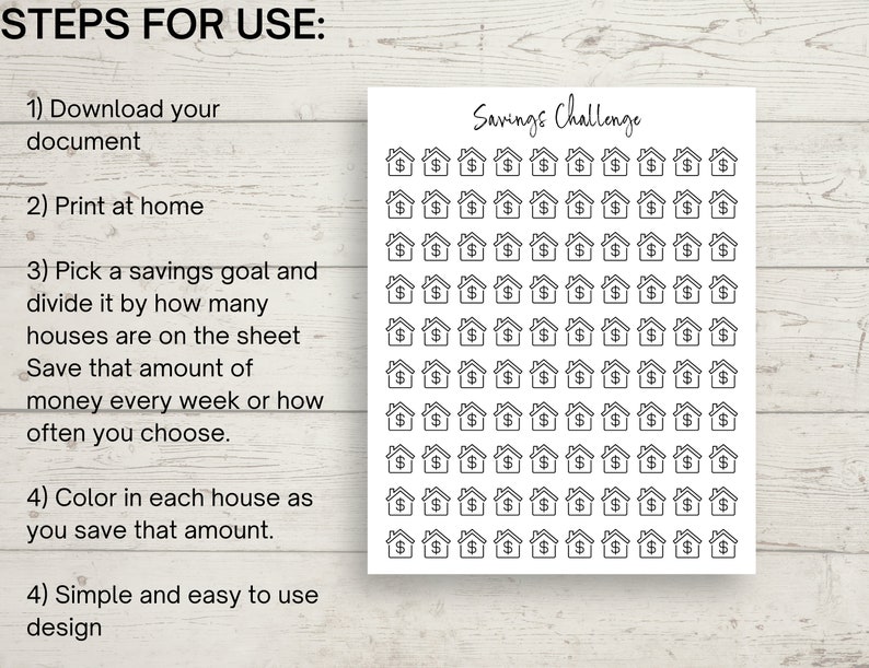Printable Home Savings Challenge Downloadable Worksheet, Savings ...