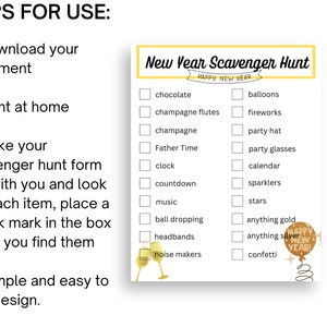 Printable New Year PDF Scavenger Hunt Downloadable, New Year's Eve Day ...