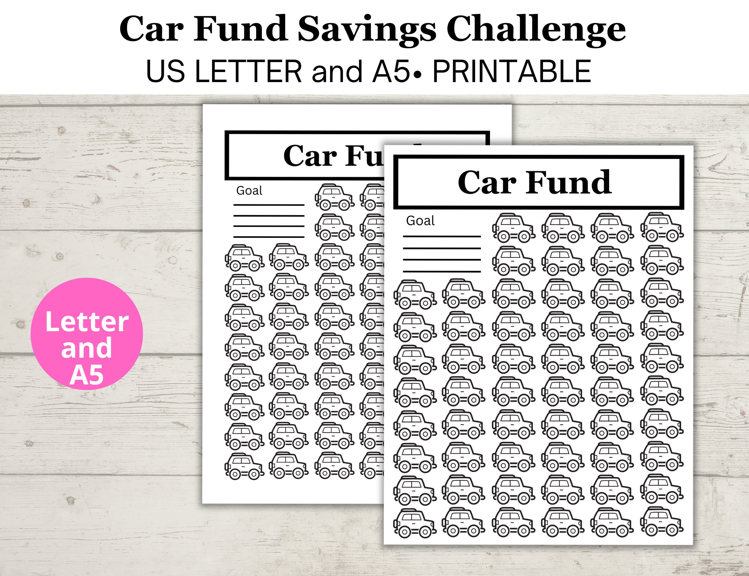 Printable Car Fund Savings Challenge Downloadable Worksheet, Savings ...