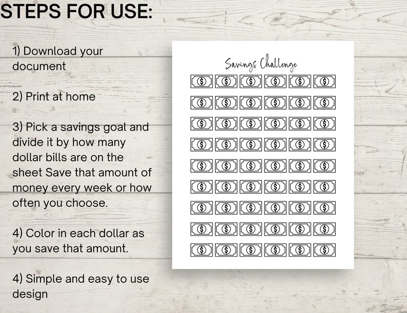 Printable Money Savings Challenge Downloadable Worksheet, Savings ...