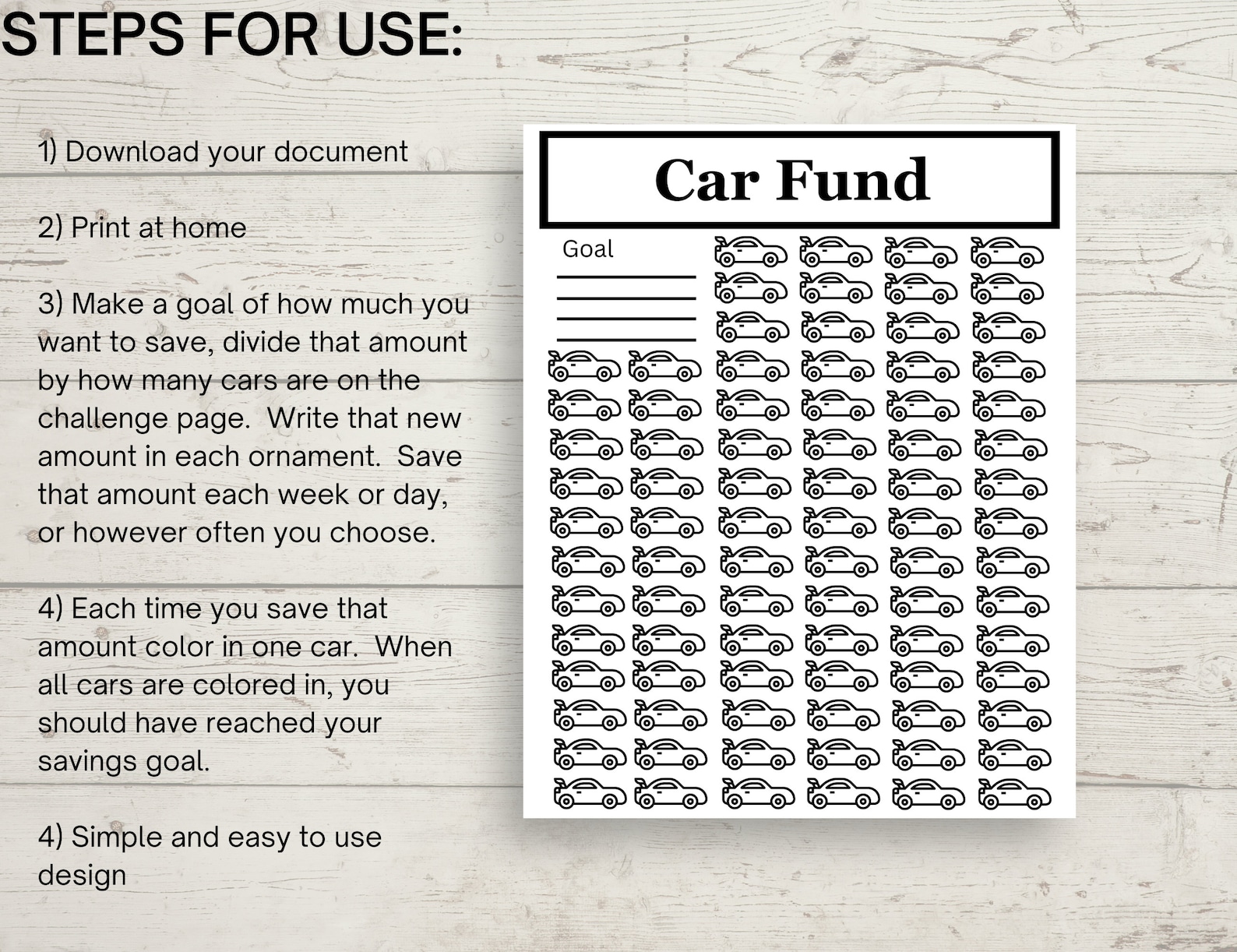 Printable Car Fund Savings Challenge Downloadable Worksheet, Savings ...