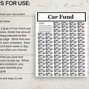Printable Car Fund Savings Challenge Downloadable Worksheet, Savings ...