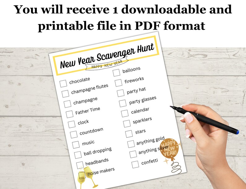 Printable New Year PDF Scavenger Hunt Downloadable, New Year's Eve Day ...