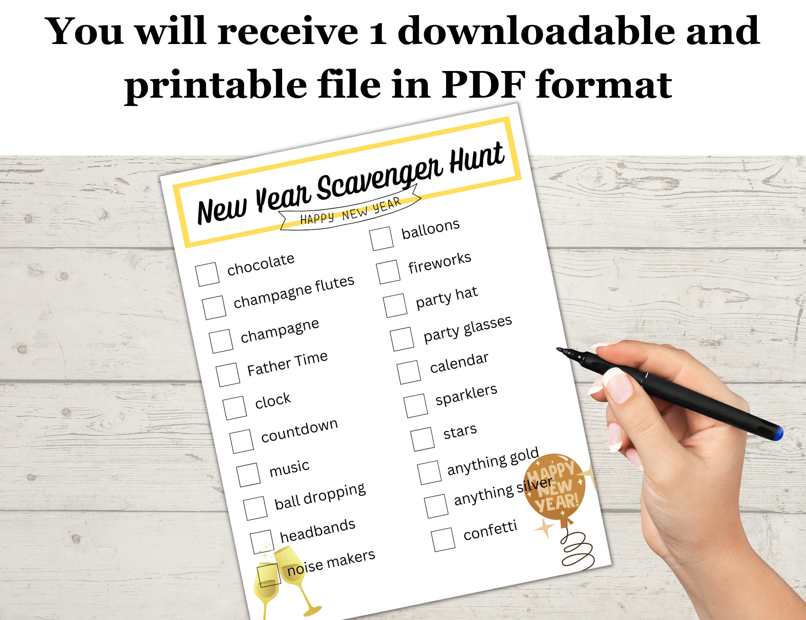 Printable New Year PDF Scavenger Hunt Downloadable, New Year's Eve Day ...