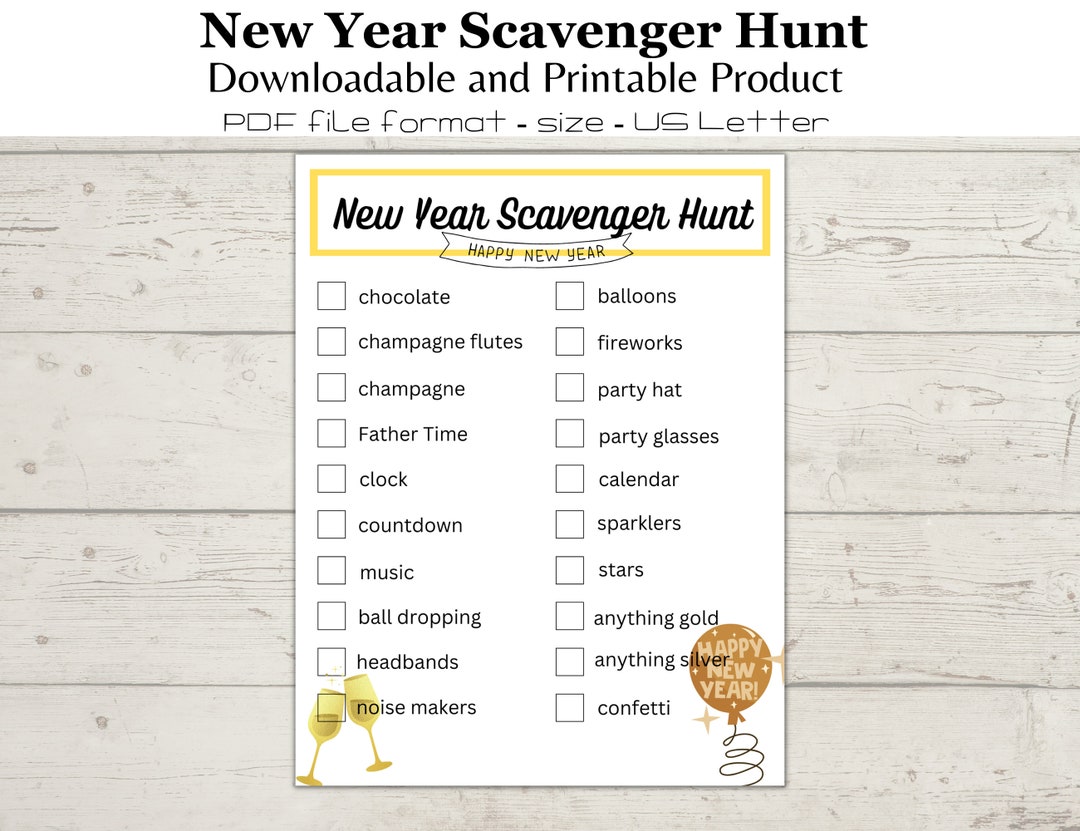Printable New Year PDF Scavenger Hunt Downloadable, New Year's Eve Day ...