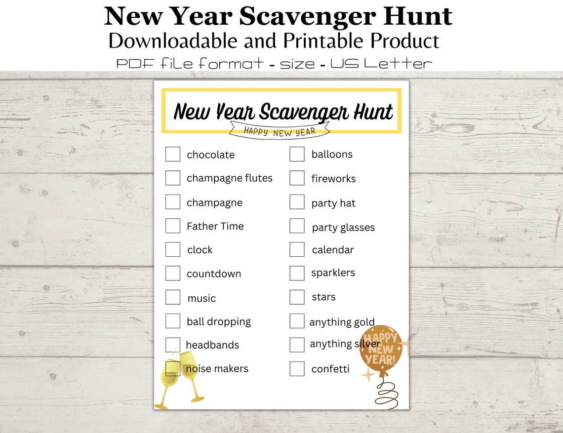 Printable New Year PDF Scavenger Hunt Downloadable, New Year's Eve Day ...