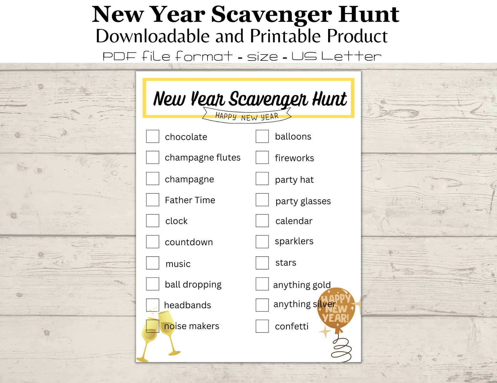 Printable New Year PDF Scavenger Hunt Downloadable, New Year's Eve Day ...