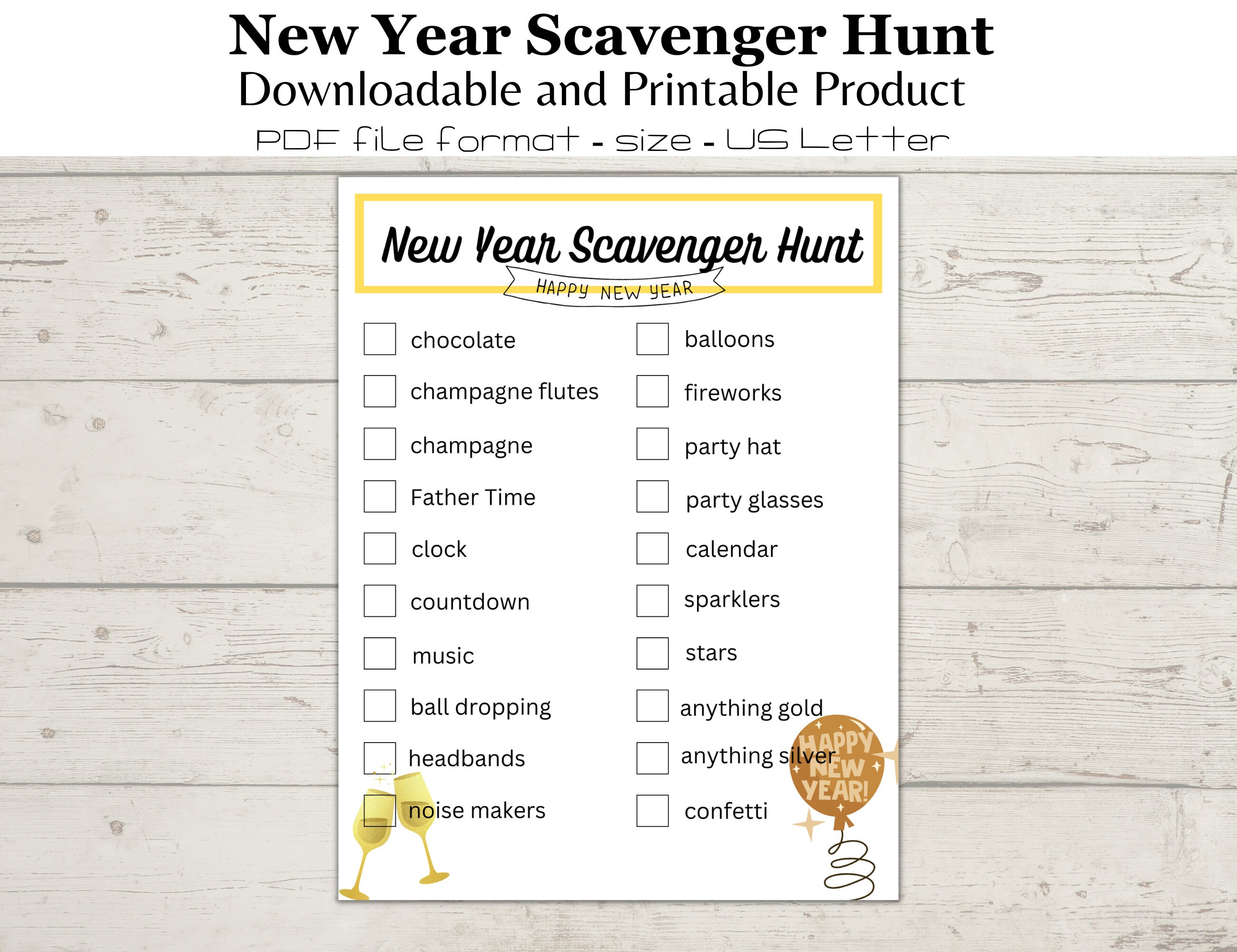 Printable New Year PDF Scavenger Hunt Downloadable, New Year's Eve Day ...