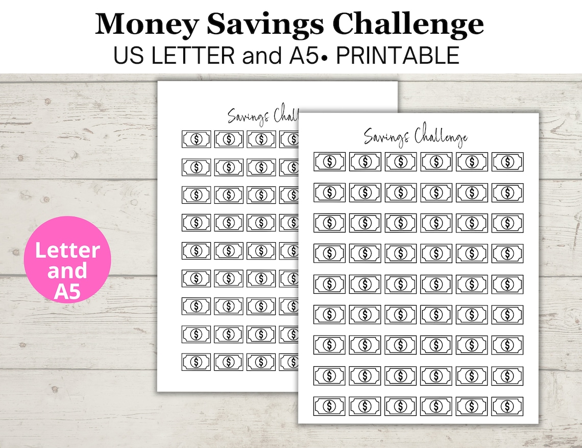 Printable Money Savings Challenge Downloadable Worksheet, Savings ...