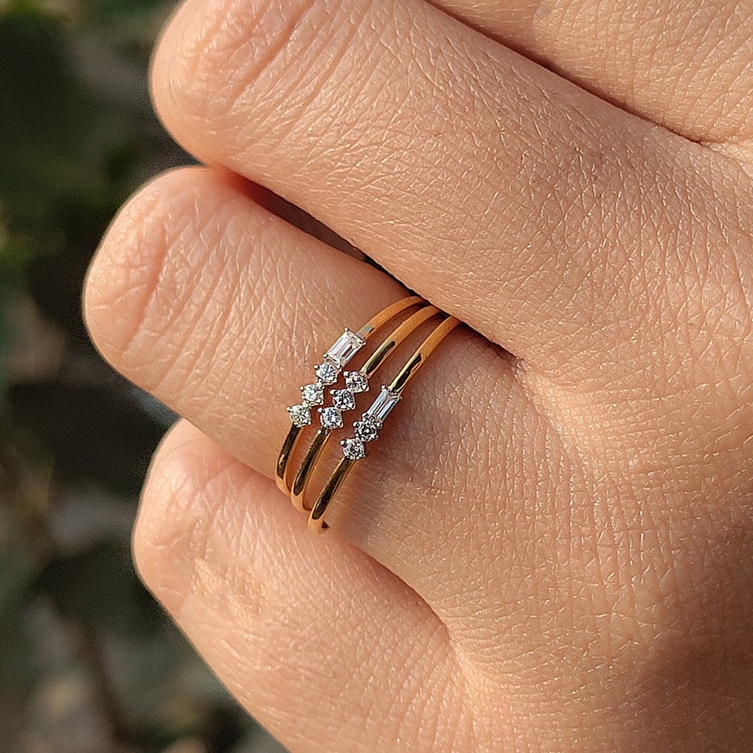 14k Sold Gold Morse Code Ring Moissanite Morse Code Ring Initial Ring ...
