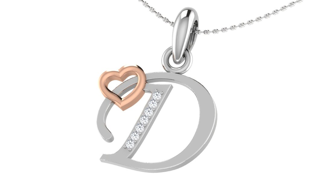 Letter Alphabet Pendant • 'D' Letter Cubic Zirconia Round Cut Diamond ...