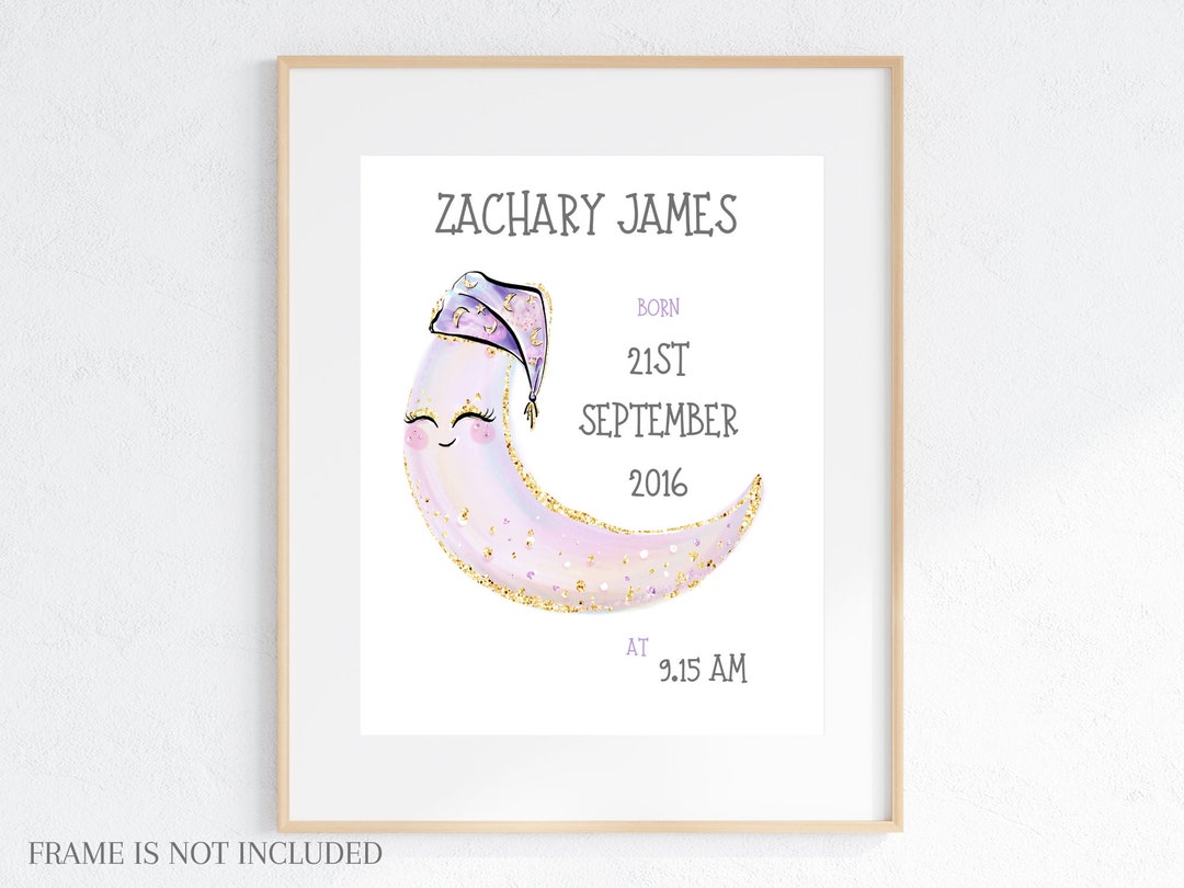 Digital Baby Birth Print – Personalised Crescent Moon Nursery Wall Art ...