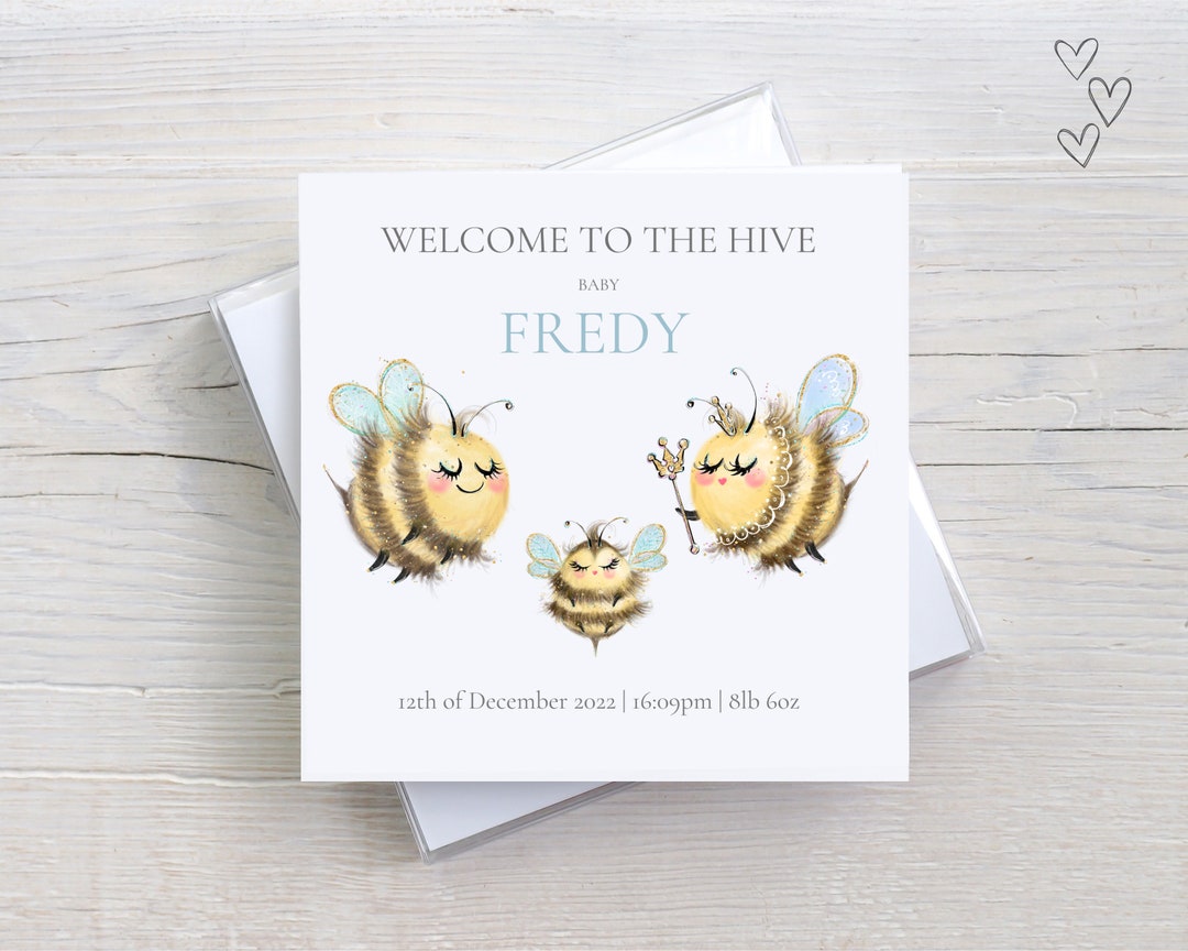 Personalised New Baby Card – Cute Bee & Hive Design, Custom Name and ...