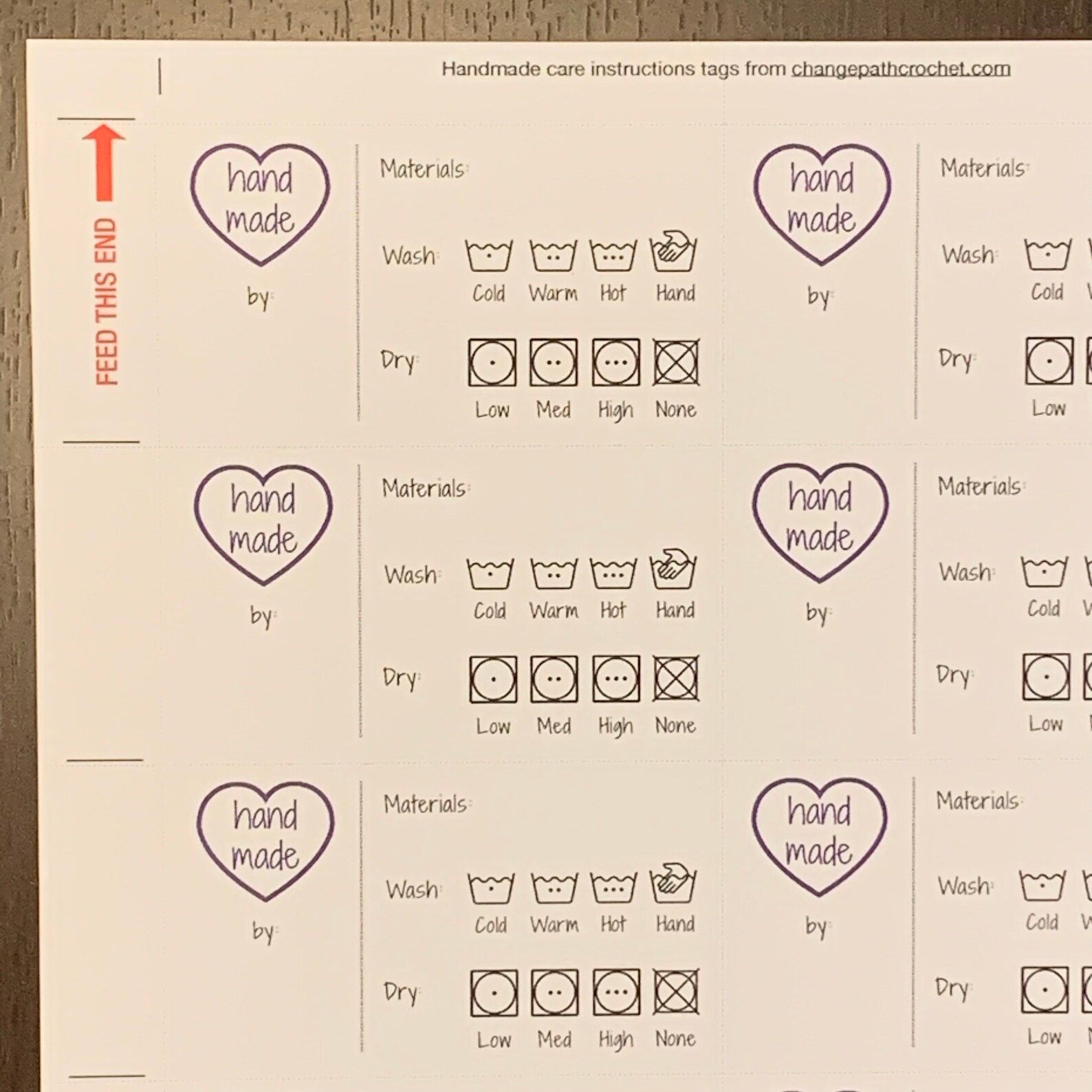 Printable Care Instructions Tags for Handmade Items Letter - Etsy
