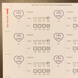 Printable Care Instructions Tags for Handmade Items - Letter and A4 ...