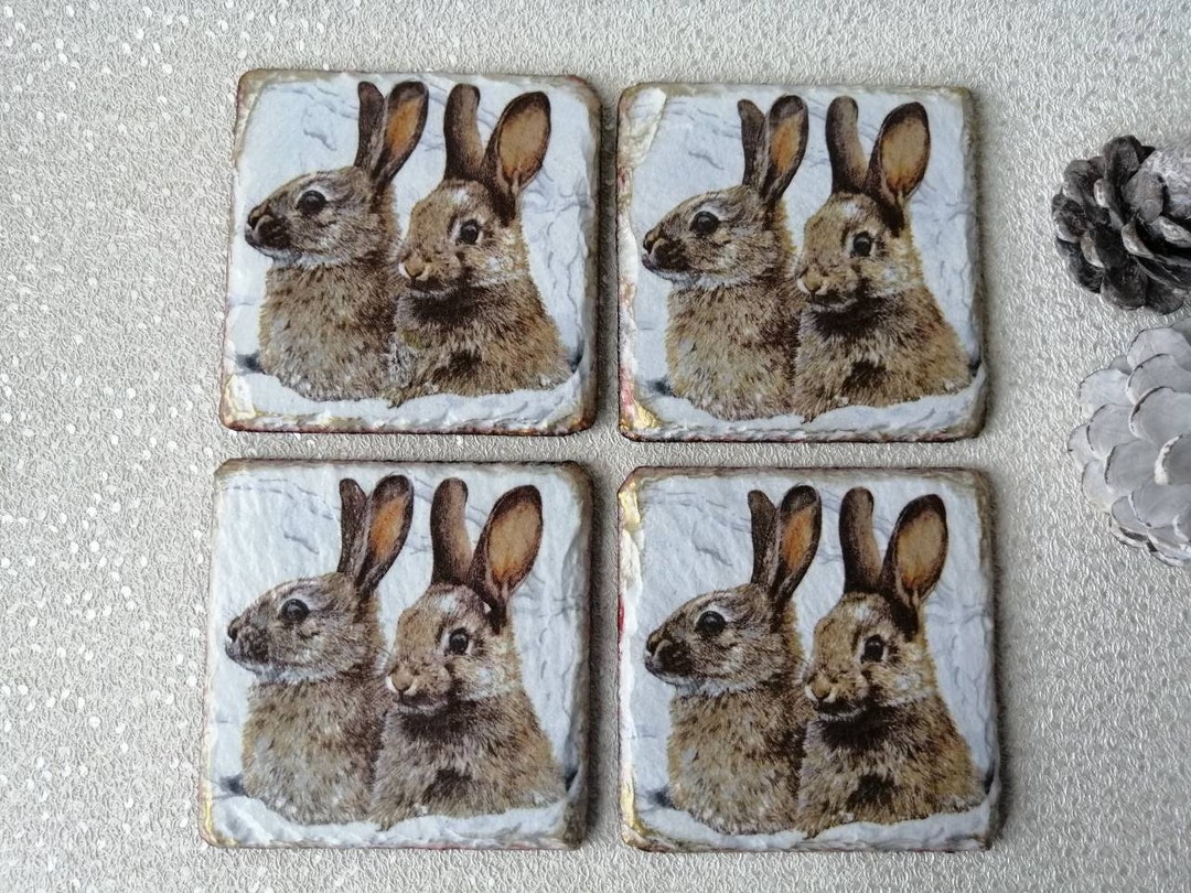 Hand Decorated Rabbit Coasters. Handmade Gift. Rabbit Lover Gift ...