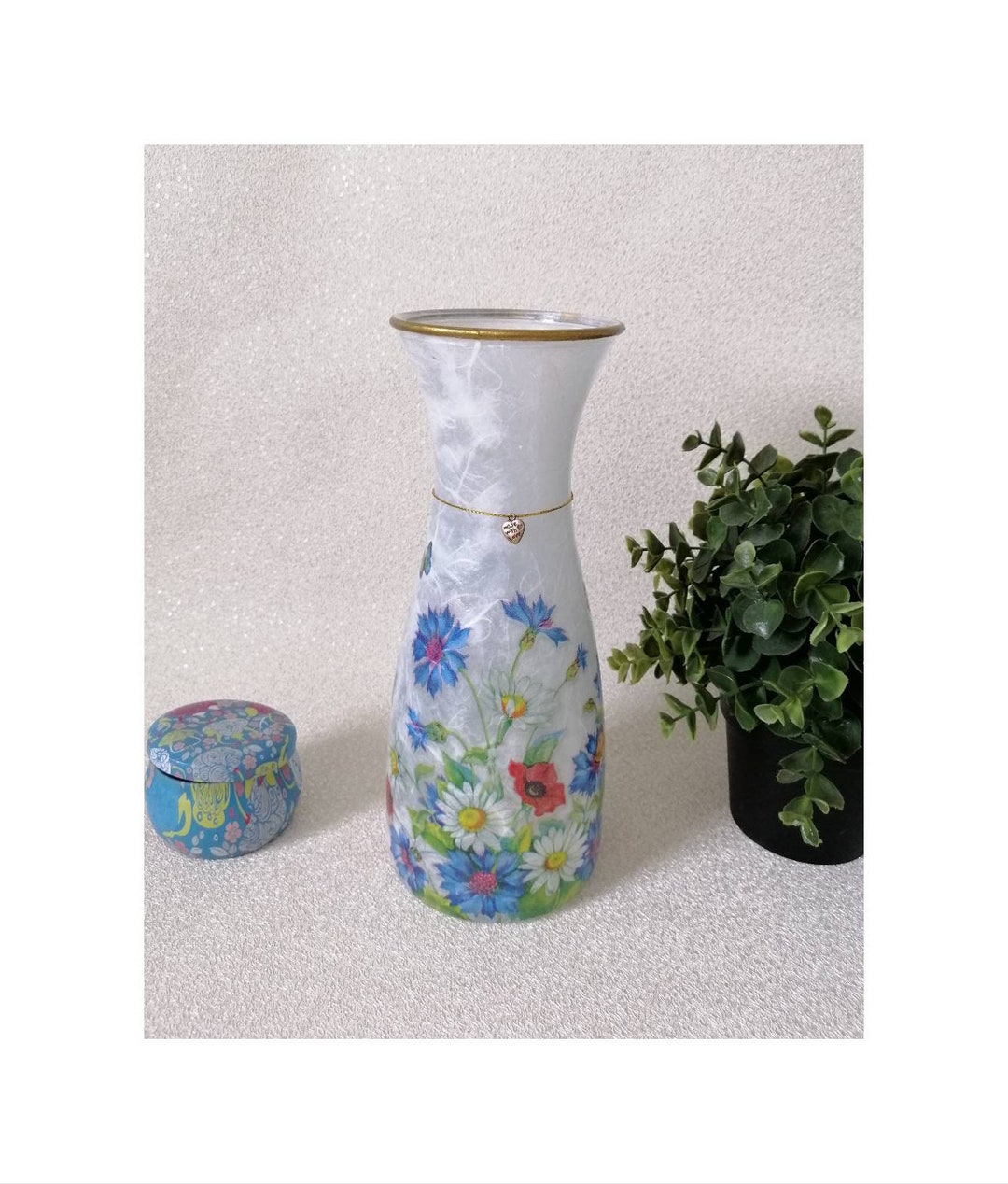 Handmade Vase Flower. Handmade Decoupaged Light up Vase. Handmade Vase ...
