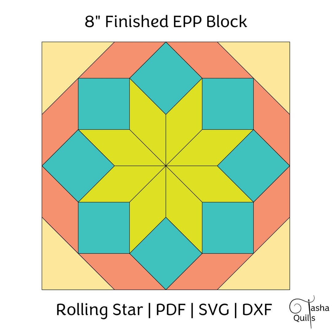 8" Rolling Star Printable Block Pieces for English Paper Piecing (EPP ...