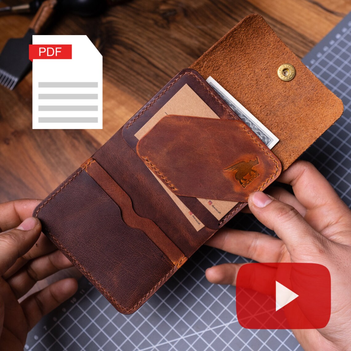 Wallet Template Leather, Card Holder, A4 & Letter Size, Short Wallet ...