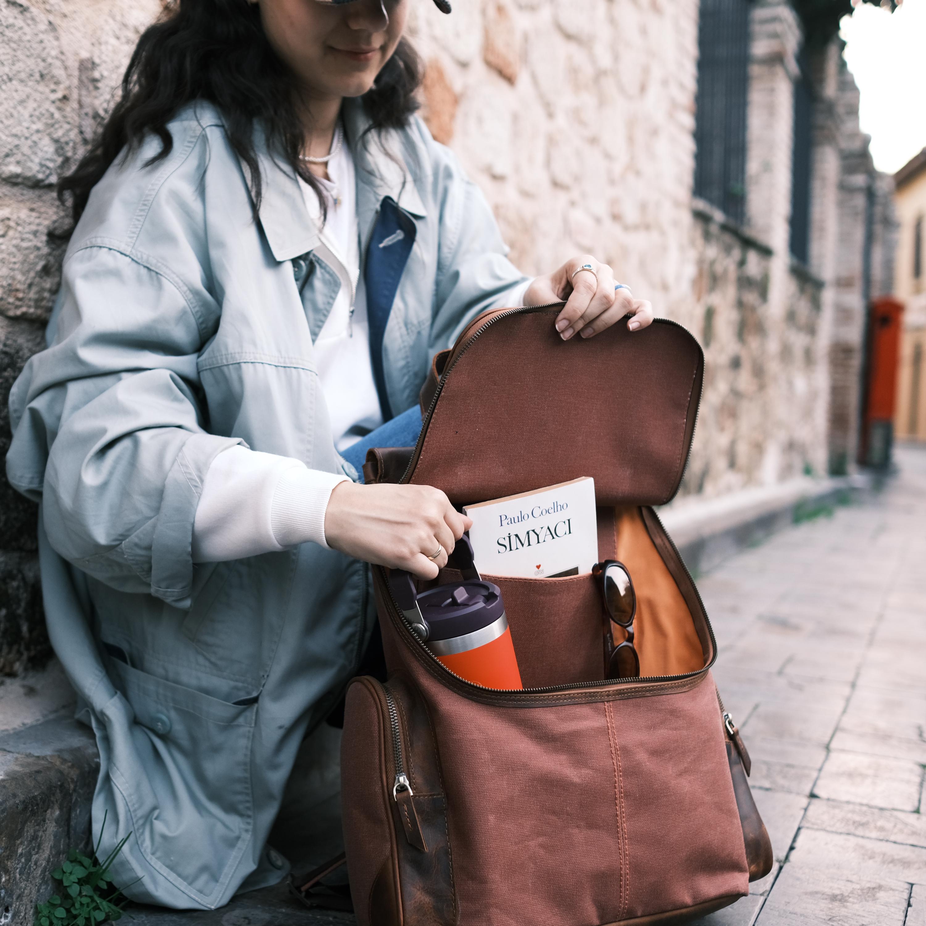 Waxed Canvas Vintage Backpack, Travel Rucksack, Leather Rucksack, Travel, Camping, Hiking, Large ...