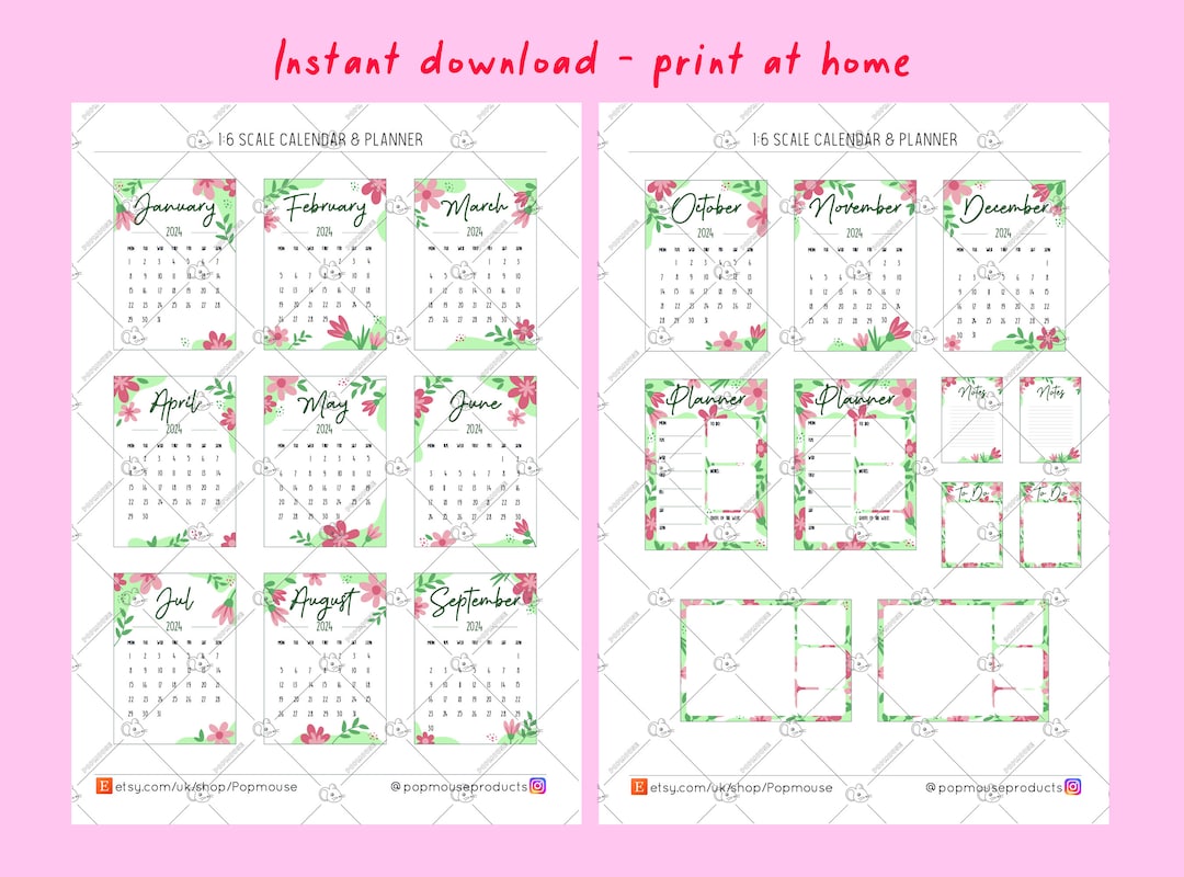 1:6 Scale 2024 Calendar and Desk Planner Printable Instant Download for ...