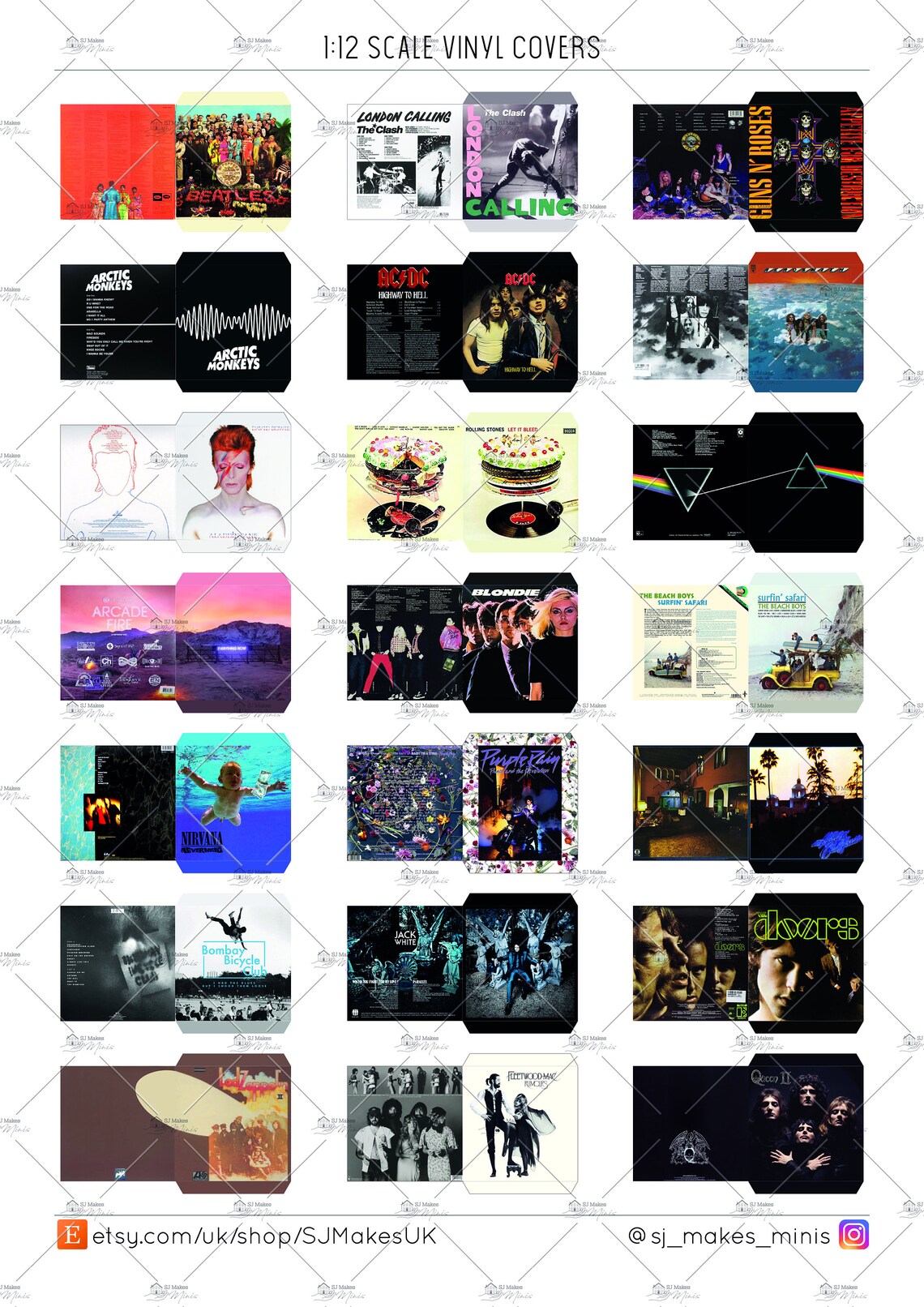 1:12 Scale Printable Rock Record Album Sleeve Covers Instant - Etsy