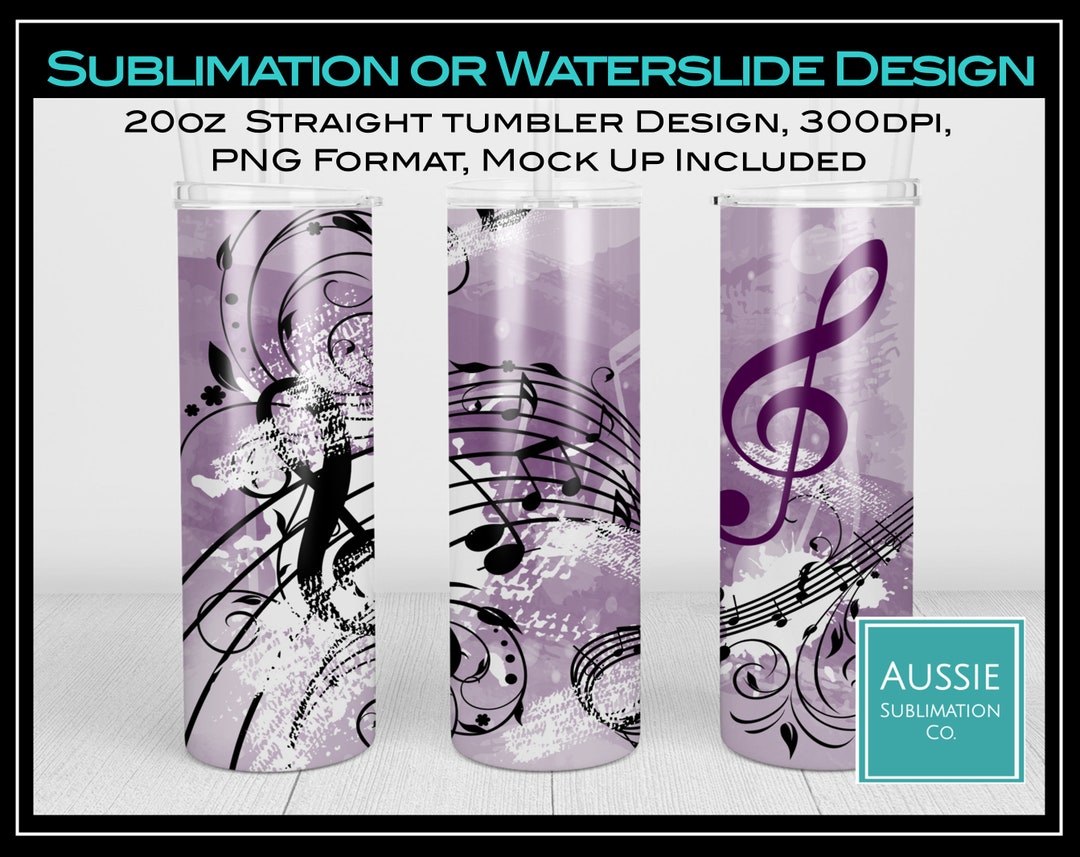 MUSIC Notes, Purple, White, Musical, 20oz Skinny Tumbler Sublimation ...