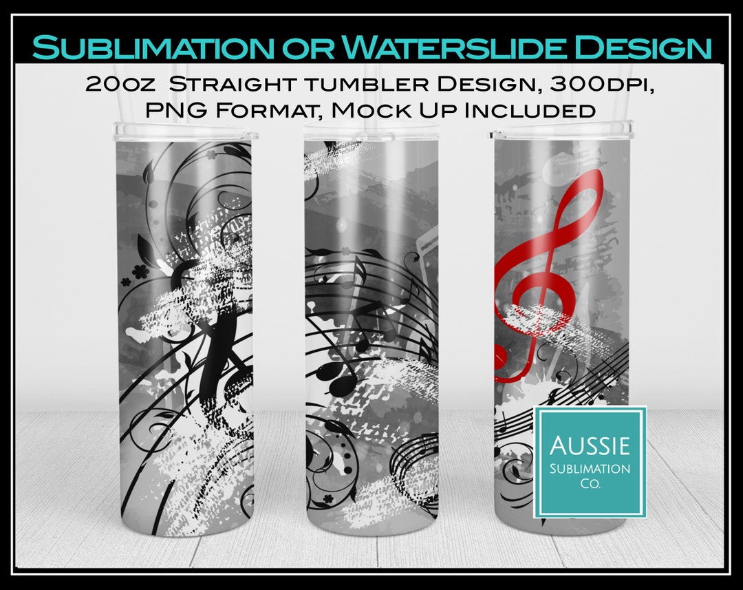 MUSIC Notes, Black, Red, Musical, 20oz Skinny Tumbler Sublimation ...