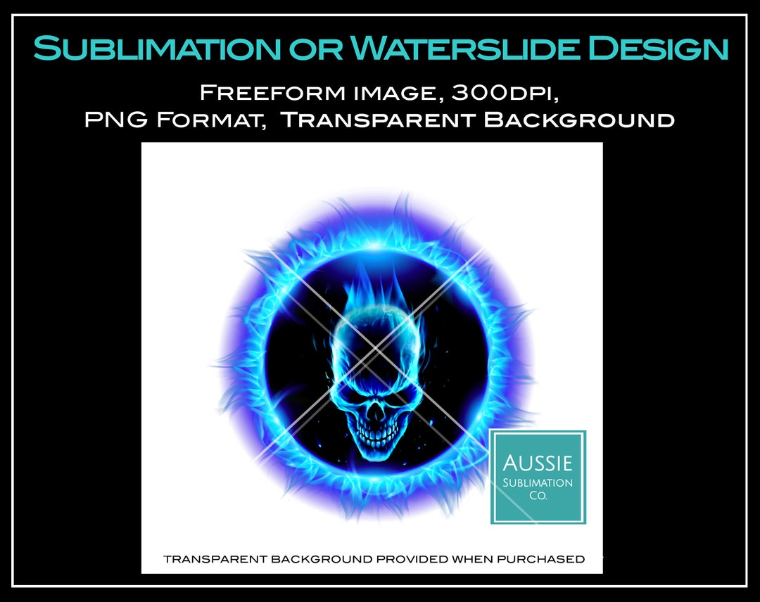 Flame Skull Blue Fire Transparent Background Sublimation Design ...