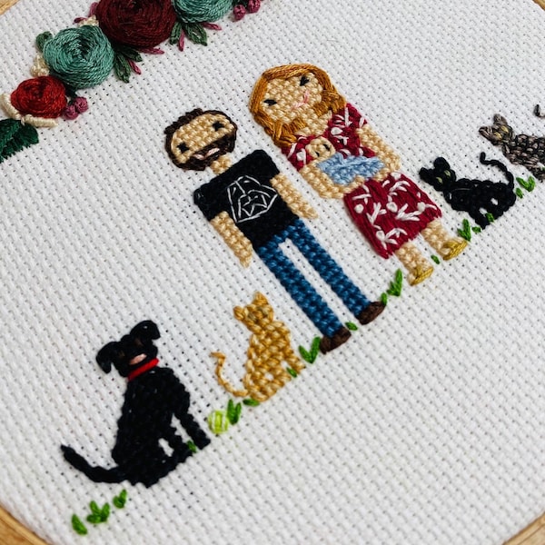 Cross Stitch Family Portrait - Etsy
