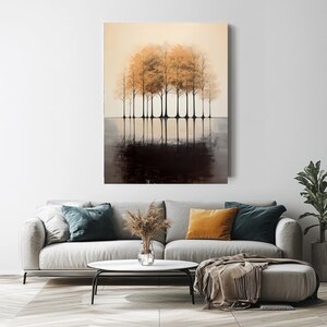 A Minimalist Painting of Trees With Symmetrical Rows and a Reflection ...