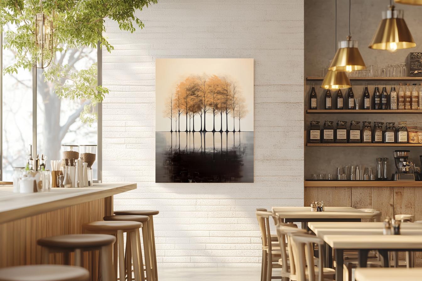 A Minimalist Painting of Trees With Symmetrical Rows and a Reflection ...