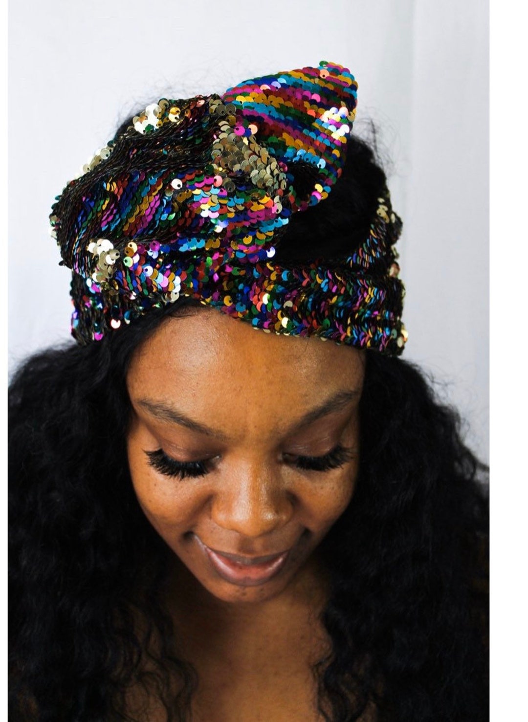 Multi Color Reversible Sequin Head Wrap Turban - Etsy