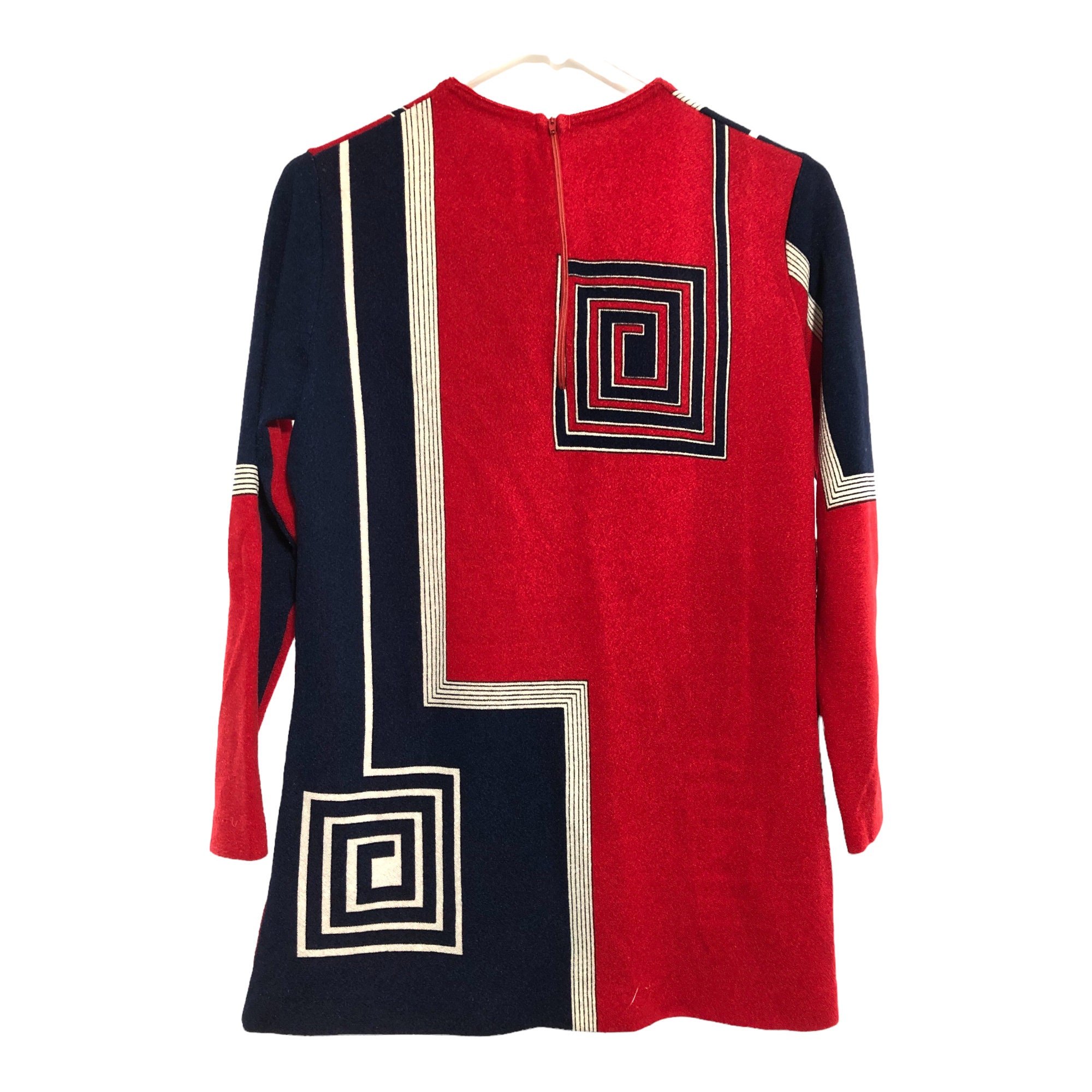 Vintage 70s Long Sleeve Polyester Shirt Greek Key Pattern MOD Retro ...