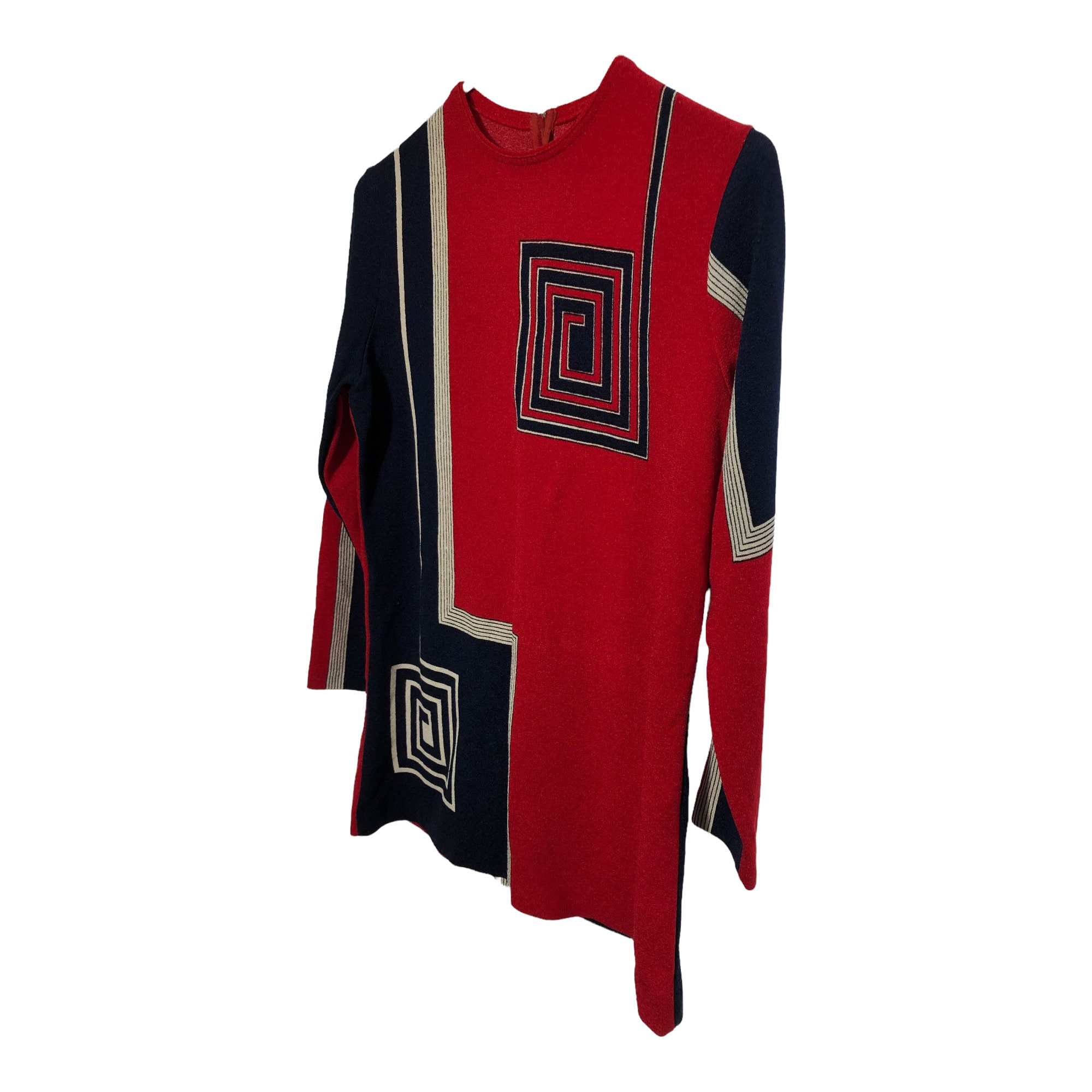 Vintage 70s Long Sleeve Polyester Shirt Greek Key Pattern MOD Retro ...